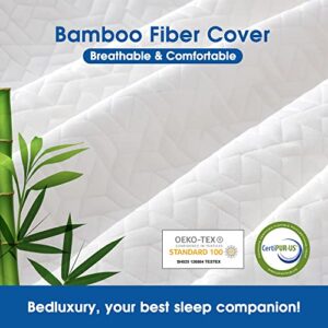 BEDLUXURY Mattress Topper Cover Removable (Cover Only) 3inch Queen Size Cool Mattress Protectors Washable with 18 inch Deep Pocket Bamboo Fabric with Zipper