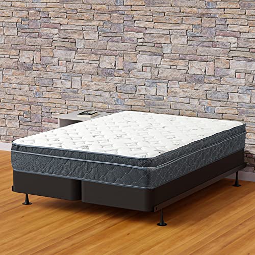 Greaton 12" Full Breathable Medium Firm Support Hybrid Mattress in a Box with Pressure Relieving Quilted Eurotop for Cloud Like Comfort with 8" Box Spring, Black