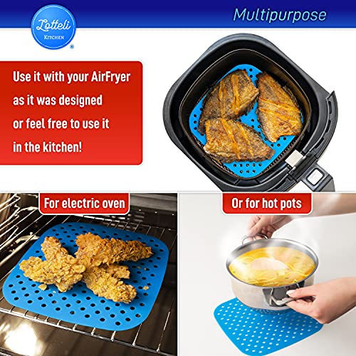 LOTTELI KITCHEN Reusable Silicone Air Fryer Liners 3 Pack with Air Fryer Magnetic Cheat Sheet, Easy Clean Air Fryer Accessories, Non Stick, AirFryer Accessory Parchment Paper Replacement - 8.5" Square