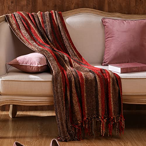 patdrea Throw Blanket Knitted Textured Throw Blanket Farmhouse Soft Cozy Warm Couch Blanket (Red, 49“×69”)