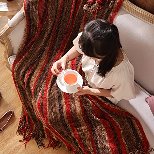 patdrea Throw Blanket Knitted Textured Throw Blanket Farmhouse Soft Cozy Warm Couch Blanket (Red, 49“×69”)