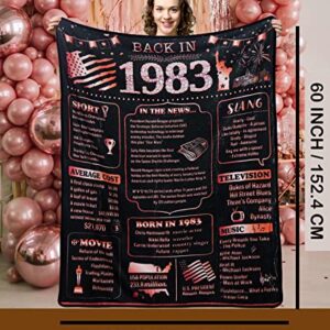 Henghere 40th Birthday Gifts for Women, 40th Birthday Gift for Friend, Mom, Sister, Wife, Aunt, Coworker, Happy 40 Year Old Birthday Decorations Women | Blanket for Bed Sofa 60x50 Inches, Rose Gold