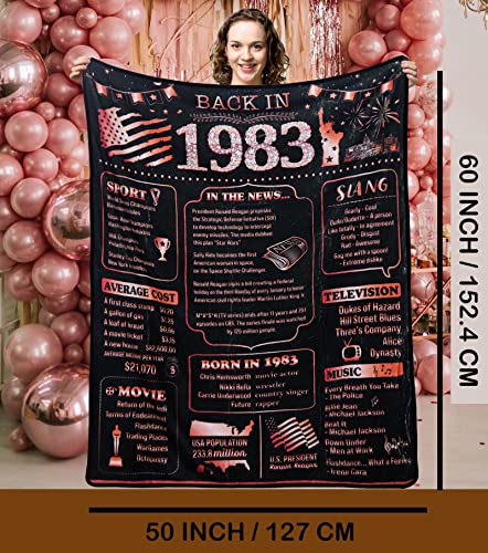 Henghere 40th Birthday Gifts for Women, 40th Birthday Gift for Friend, Mom, Sister, Wife, Aunt, Coworker, Happy 40 Year Old Birthday Decorations Women | Blanket for Bed Sofa 60x50 Inches, Rose Gold