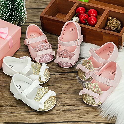 Fashion Crown Princess Shoes Little Kid Shoes Non Slip Soft Sole Walking Shoes Baby Shoes 7 Toddler Boy Shoes (Pink, 12-18 Months)