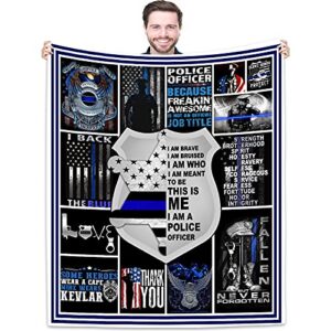 joyloce american thin blue line police flag throw blankets birthday ideas for dad husband son boyfriend 60"x50" - retirement police officer costume adults men - academy graduation decor