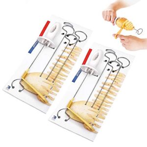 2 set tornado spiral potato cutter manual slicer, fry vegetable spiralizer chips maker with 4 stainless steel sticks