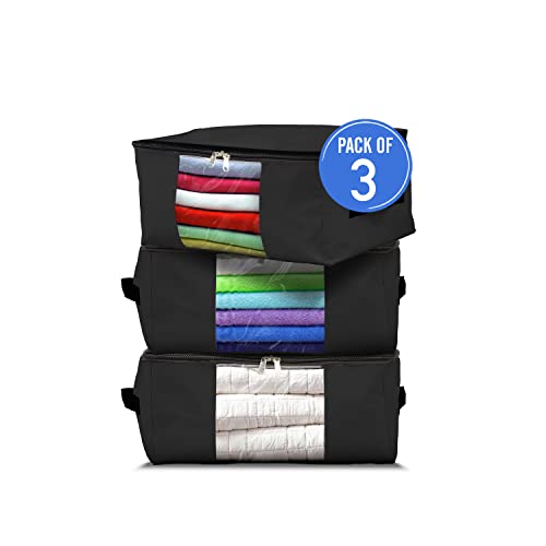 Covers & All Storage Bags, 90 litres Large size, Made of 12 Oz Waterproof, UV-Resistant & Tear-Proof Cover Max Fabric, Multipurpose for Indoors/Outdoors (23"L x 17"W x 14"H Inches, Black, Pack of 3)