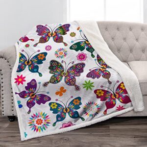 jekeno butterfly gifts blanket for women - super soft warm cozy fuzzy plush colorful butterflies pattern sherpa throw blankets for christmas teens kids girls adults men best friend birthday 50"x60"