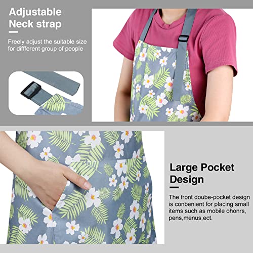 BOUMUSOE 3 Pack Floral Aprons with Pocket, Blooming Womens Aprons Waterproof Adjustable Cooking Aprons for Kitchen Gardening and Salon