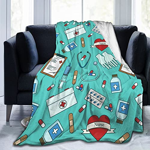 Hmklpi Nurse Medical Theme Blanket Nurse Gifts for Women Ultra Plush All Season Lightweight Cozy Flannel Throw Blanket for Bed Chair Car Sofa Couch Bedroom 50"x40"