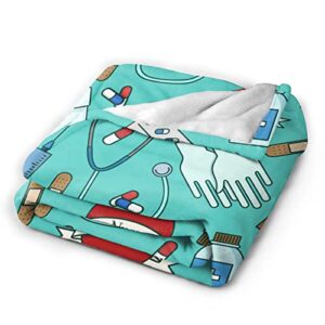 Hmklpi Nurse Medical Theme Blanket Nurse Gifts for Women Ultra Plush All Season Lightweight Cozy Flannel Throw Blanket for Bed Chair Car Sofa Couch Bedroom 50"x40"