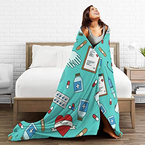 Hmklpi Nurse Medical Theme Blanket Nurse Gifts for Women Ultra Plush All Season Lightweight Cozy Flannel Throw Blanket for Bed Chair Car Sofa Couch Bedroom 50"x40"