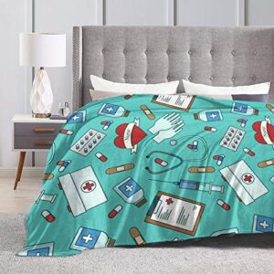 Hmklpi Nurse Medical Theme Blanket Nurse Gifts for Women Ultra Plush All Season Lightweight Cozy Flannel Throw Blanket for Bed Chair Car Sofa Couch Bedroom 50"x40"