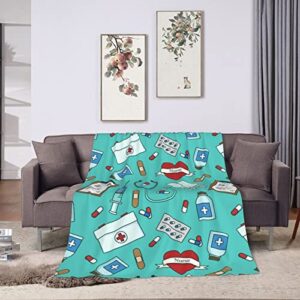 Hmklpi Nurse Medical Theme Blanket Nurse Gifts for Women Ultra Plush All Season Lightweight Cozy Flannel Throw Blanket for Bed Chair Car Sofa Couch Bedroom 50"x40"