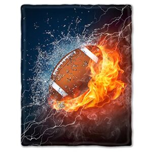 football with ice and fire blanket flannel fleece throw blanket gifts for bed couch sofa chair 50"x40"