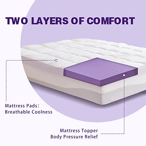 BDEUS Dual Layer 4 Inch Memory Foam Mattress Topper Queen Size, 2 Inch Gel Memory Foam Plus 2 Inch Down Alternative Quilted Pillow Top Cover