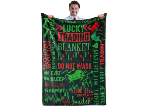 Stock Market Gifts, Lucky Trading Blanket for Men and Women, Flannel Throw Blanket for Trader, Broker, Financial Advisor, Investor, and Investment Lover (50"x 65")