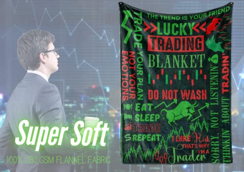 Stock Market Gifts, Lucky Trading Blanket for Men and Women, Flannel Throw Blanket for Trader, Broker, Financial Advisor, Investor, and Investment Lover (50"x 65")