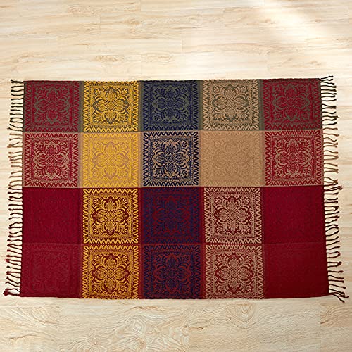 CUEERBOT Bohemian Throw Blankets Colorful Boho Sofa Throw Cover Chenille Jacquard Tassels Reversible Woven Aztec Blankets for Couch Bed Red 60" x 75"