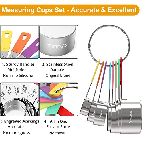 Wildone 8-Piece Measuring Cups Set, Stainless Steel Nesting Measuring Cups, Perfect for Dry and Liquid Ingredients, Dishwasher Safe