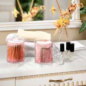 Coral Pink Blurred Sparkle Qtip Dispenser Apothecary Jars Bathroom Qtip Holder Storage Canister Plastic Jar 10 Oz for Cotton Ball Swab Round Pads Floss 2pcs