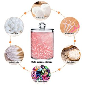 Coral Pink Blurred Sparkle Qtip Dispenser Apothecary Jars Bathroom Qtip Holder Storage Canister Plastic Jar 10 Oz for Cotton Ball Swab Round Pads Floss 2pcs