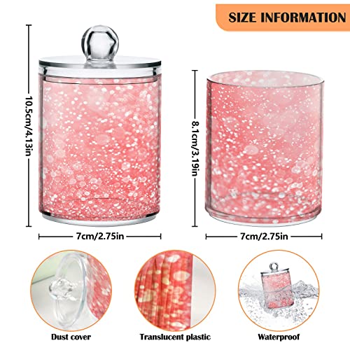 Coral Pink Blurred Sparkle Qtip Dispenser Apothecary Jars Bathroom Qtip Holder Storage Canister Plastic Jar 10 Oz for Cotton Ball Swab Round Pads Floss 2pcs