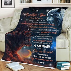 Gadgetstalk Becoming My Wonderful mom is Your Choice Wolf and Moon Blanket Love Blanket Throw to My Beautiful Mom from Daughter & Son Birthday Thick Throw for Office 50x60 inch