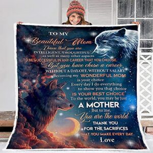 Gadgetstalk Becoming My Wonderful mom is Your Choice Wolf and Moon Blanket Love Blanket Throw to My Beautiful Mom from Daughter & Son Birthday Thick Throw for Office 50x60 inch