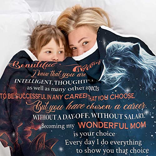 Gadgetstalk Becoming My Wonderful mom is Your Choice Wolf and Moon Blanket Love Blanket Throw to My Beautiful Mom from Daughter & Son Birthday Thick Throw for Office 50x60 inch