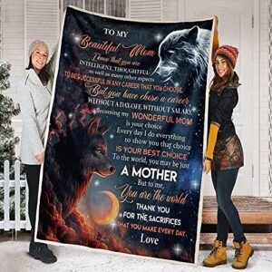 Gadgetstalk Becoming My Wonderful mom is Your Choice Wolf and Moon Blanket Love Blanket Throw to My Beautiful Mom from Daughter & Son Birthday Thick Throw for Office 50x60 inch