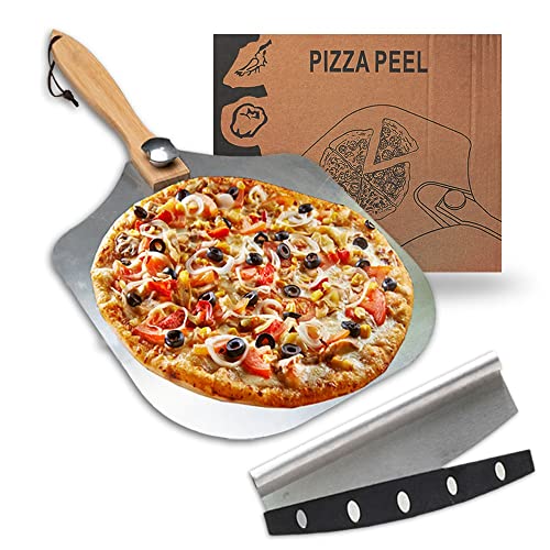 Premium Pizza Peel (12''X 14''), Aluminum Metal Pizza Paddle with Cutter, Pizza Spatula with Foldable Wooden Handle for Easy Storage, Pizza Spatula Paddle for Indoor & Outdoor Ovens PPASH 21