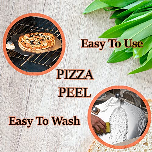 Premium Pizza Peel (12''X 14''), Aluminum Metal Pizza Paddle with Cutter, Pizza Spatula with Foldable Wooden Handle for Easy Storage, Pizza Spatula Paddle for Indoor & Outdoor Ovens PPASH 21