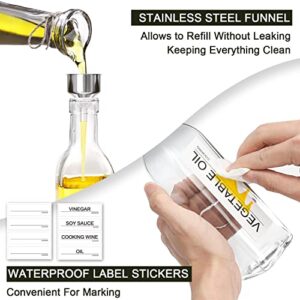 GMISUN 8oz Olive Oil Bottle Dispenser, 4 Pack Leakproof Oil And Vinegar Dispenser Set With Clear Glass Oil Bottle, Non-Drip Spouts, Black Caps, Funnel And Labels