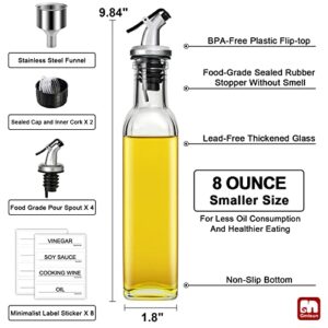 GMISUN 8oz Olive Oil Bottle Dispenser, 4 Pack Leakproof Oil And Vinegar Dispenser Set With Clear Glass Oil Bottle, Non-Drip Spouts, Black Caps, Funnel And Labels