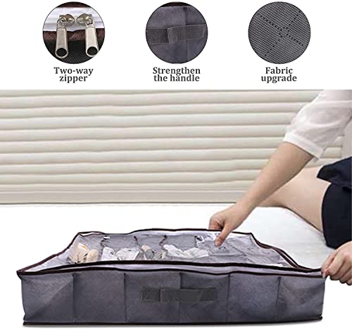 A set of 2, with lid, strong box strap/strong zipper and handle, bed bottom storage bag storage bag, transparent folding bed under shoe cabinet storage solution, a total of 24 pairs of shoes can be stored