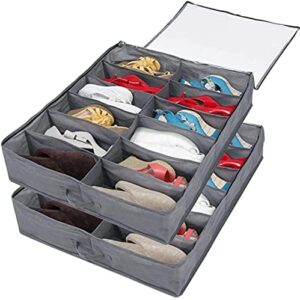 a set of 2, with lid, strong box strap/strong zipper and handle, bed bottom storage bag storage bag, transparent folding bed under shoe cabinet storage solution, a total of 24 pairs of shoes can be stored