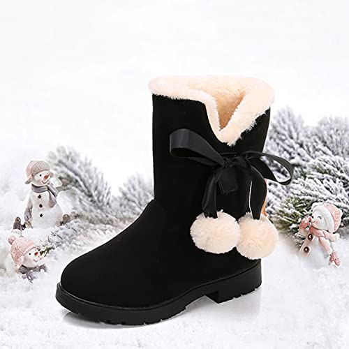 Fashion Snow Baby Boots Princess Girls Bowkont Boots Kids Shoes Cotton Baby Shoes Republican Shoes (Black, 8.5-9 Years Little Kids)