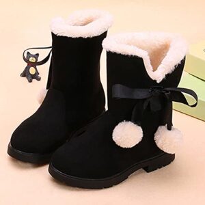 Fashion Snow Baby Boots Princess Girls Bowkont Boots Kids Shoes Cotton Baby Shoes Republican Shoes (Black, 8.5-9 Years Little Kids)