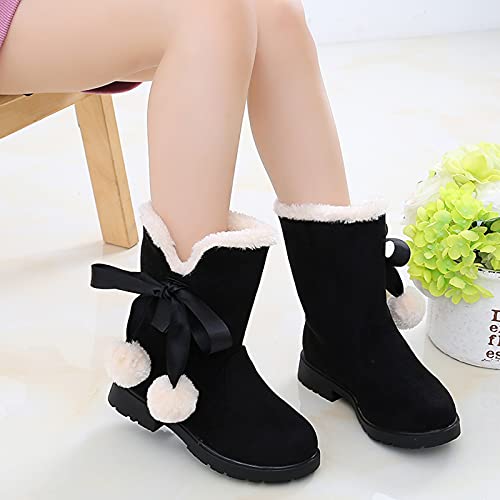 Fashion Snow Baby Boots Princess Girls Bowkont Boots Kids Shoes Cotton Baby Shoes Republican Shoes (Black, 8.5-9 Years Little Kids)