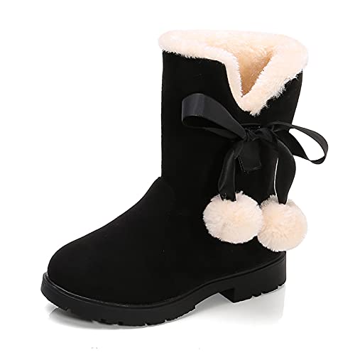 Fashion Snow Baby Boots Princess Girls Bowkont Boots Kids Shoes Cotton Baby Shoes Republican Shoes (Black, 8.5-9 Years Little Kids)