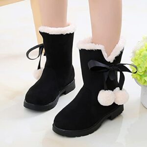 Fashion Snow Baby Boots Princess Girls Bowkont Boots Kids Shoes Cotton Baby Shoes Republican Shoes (Black, 8.5-9 Years Little Kids)