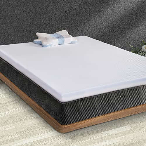 3 Inch Memory Foam Mattress Topper Queen, Gel-Infused Bed Topper for Back Pain Pressure Relief, Soft and Firm Dual Layer Design with Removable Washable Cover & Adjustable Straps