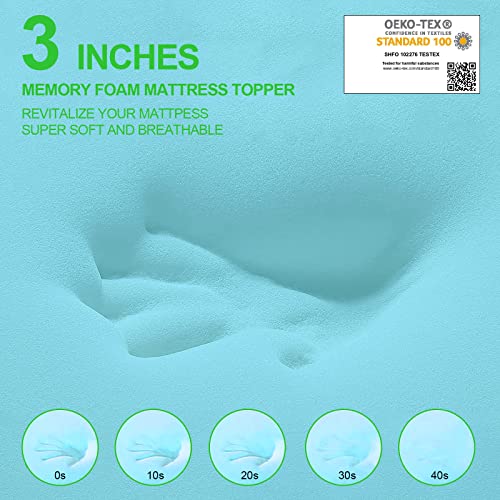 3 Inch Memory Foam Mattress Topper Queen, Gel-Infused Bed Topper for Back Pain Pressure Relief, Soft and Firm Dual Layer Design with Removable Washable Cover & Adjustable Straps