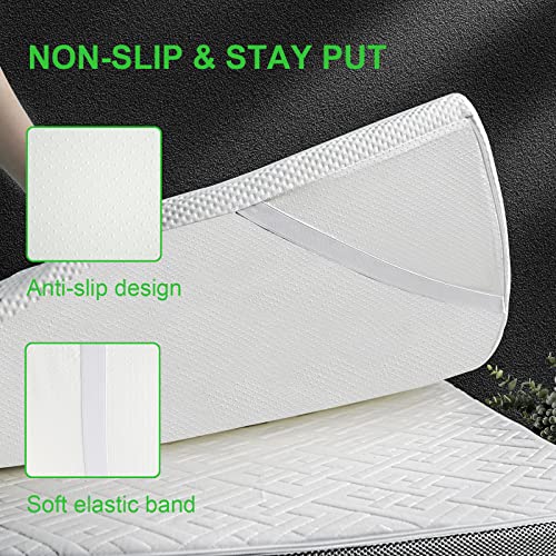 3 Inch Memory Foam Mattress Topper Queen, Gel-Infused Bed Topper for Back Pain Pressure Relief, Soft and Firm Dual Layer Design with Removable Washable Cover & Adjustable Straps