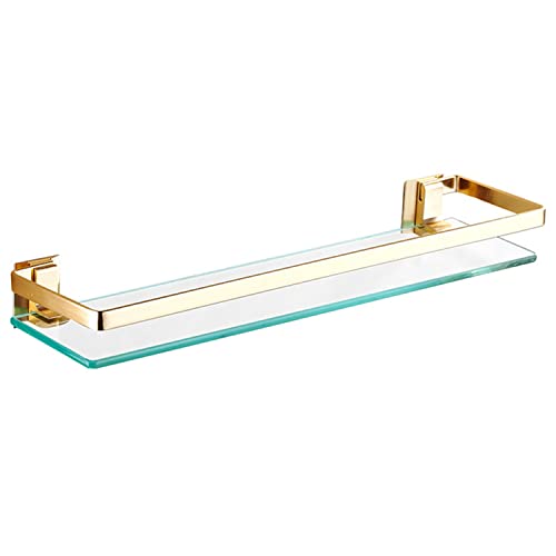 YHPD Glass Shelf for Bathroom Tempered Glass Bathroom Shelf Wall-Mounted, Heavy Duty Brackets, 50cm/19.6in (Color : Gold)