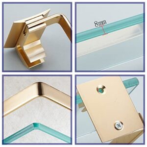 YHPD Glass Shelf for Bathroom Tempered Glass Bathroom Shelf Wall-Mounted, Heavy Duty Brackets, 50cm/19.6in (Color : Gold)