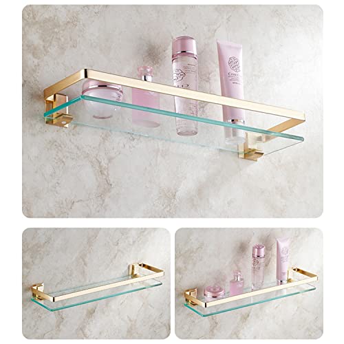 YHPD Glass Shelf for Bathroom Tempered Glass Bathroom Shelf Wall-Mounted, Heavy Duty Brackets, 50cm/19.6in (Color : Gold)