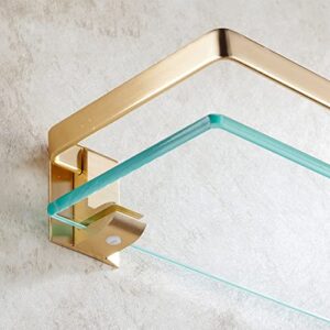 YHPD Glass Shelf for Bathroom Tempered Glass Bathroom Shelf Wall-Mounted, Heavy Duty Brackets, 50cm/19.6in (Color : Gold)