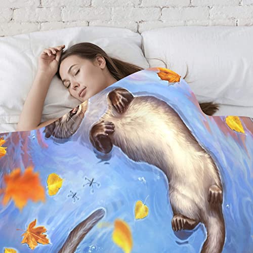 customjoy Cute Otter Personalized Throw Blanket with Name Custom Soft Cozy Throw Fleece Blankets for Couch Bed Traveling Camping Hiking Birthday Gift 50x60 Inch